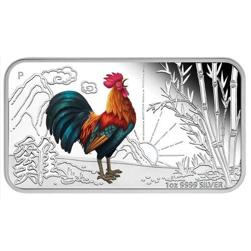 Tuvalu: Set of 4 Lunar II Bars: Year of the Rooster colored 4 x 1 oz ...