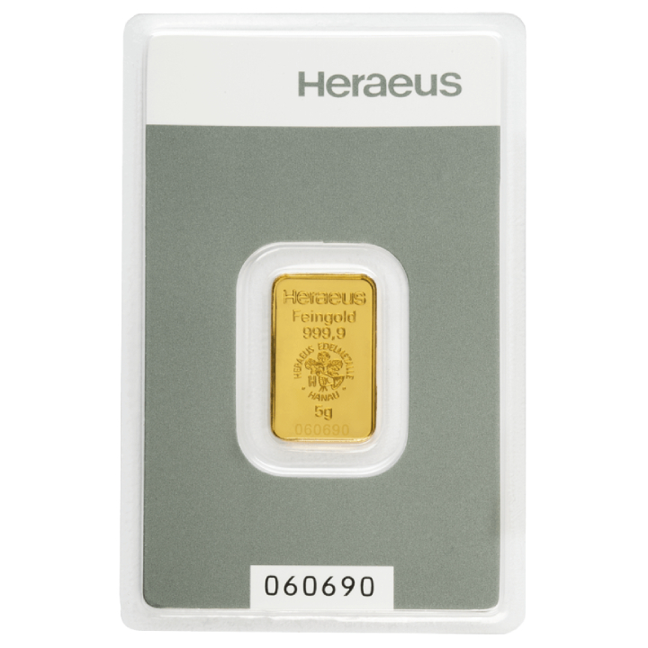 Heraeus 5 gram Gold Bar LBMA GD Refiner | Metal Market Europe