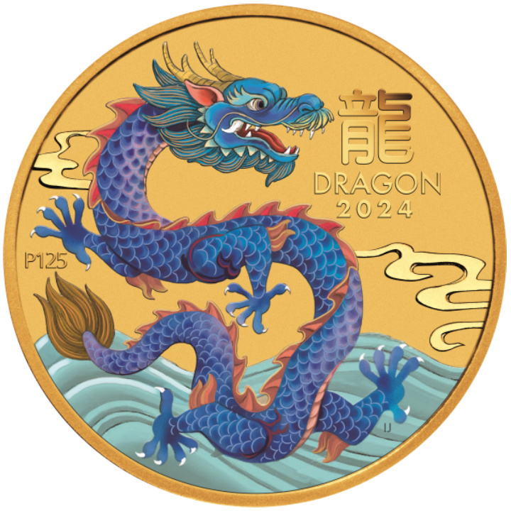 Perth Mint: Lunar III - Year of the Dragon coloured 1/20 oz Gold 2024 ...