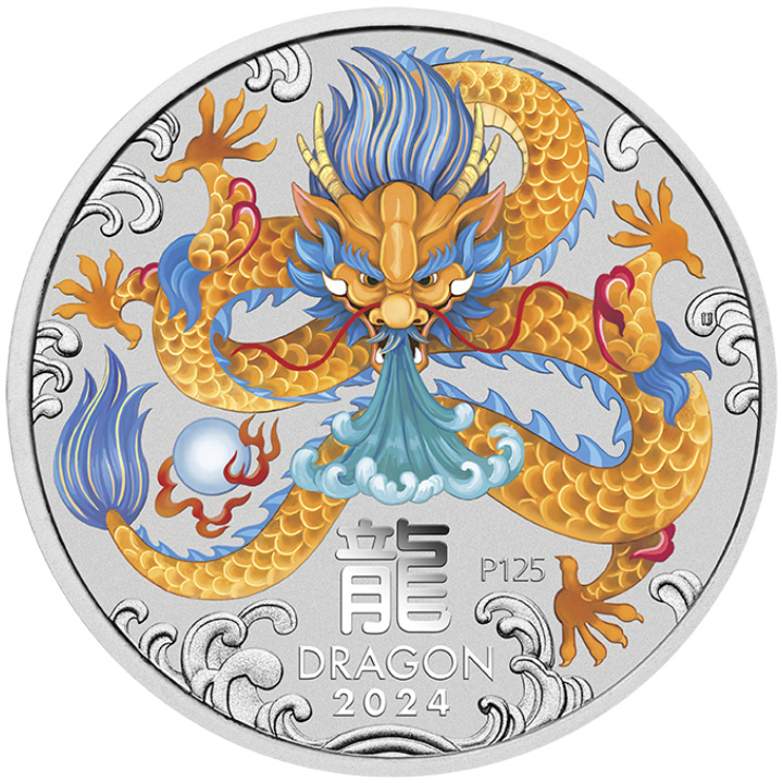 Perth Mint: Lunar III - Year of the Dragon colored 5 oz Silver 2024 ...
