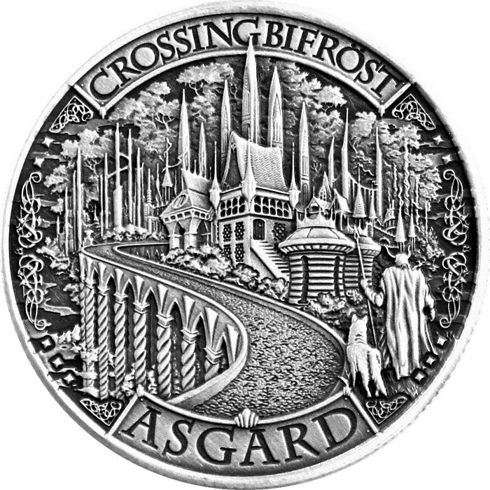 Mythical Cities: Asgard 31 gram Silver Antiqued Round | Metal Market Europe