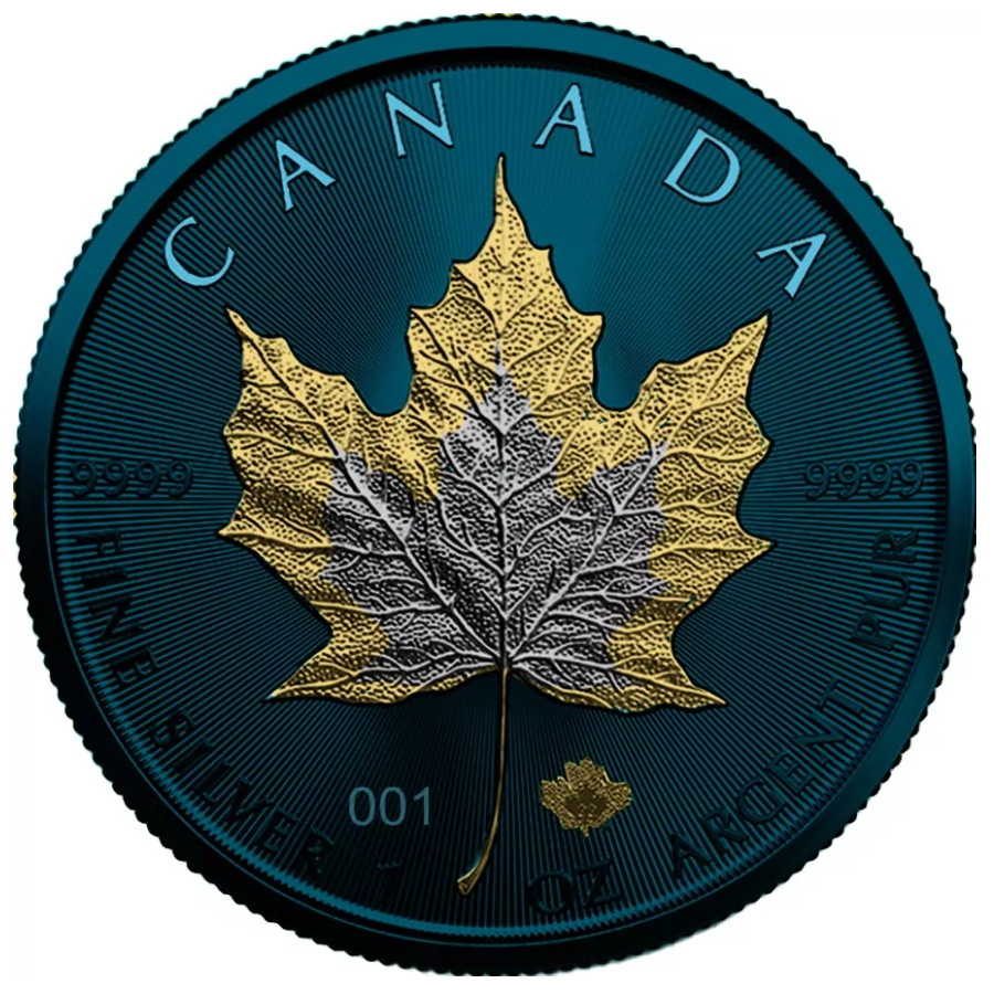 Canadian Maple Leaf 1 oz Silver Colorized/Gold-Plated 2022 Space Metals ...